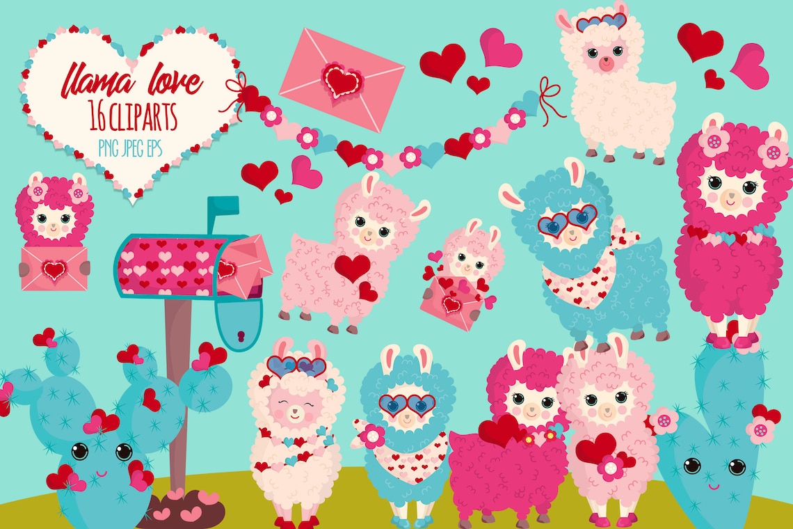 Llama valentine cliparts Llama valentine alpacas For | Etsy