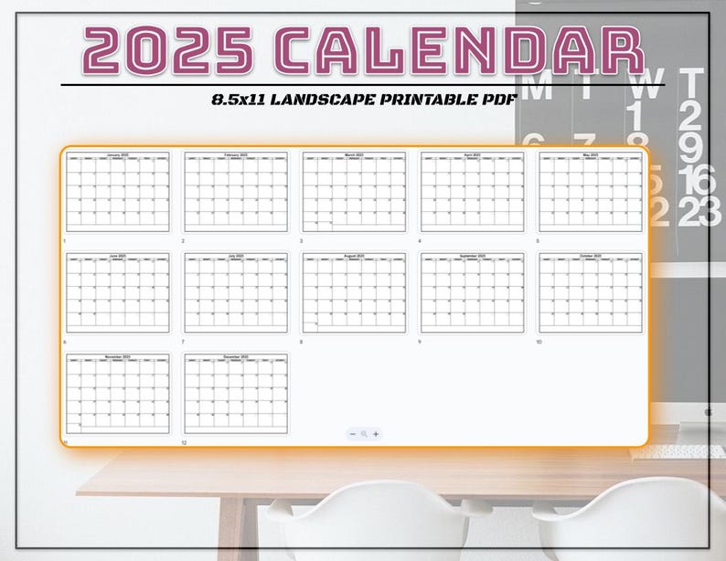 Printable Calendar 2025 | 8.5x11 Landscape | Digital Download - Etsy