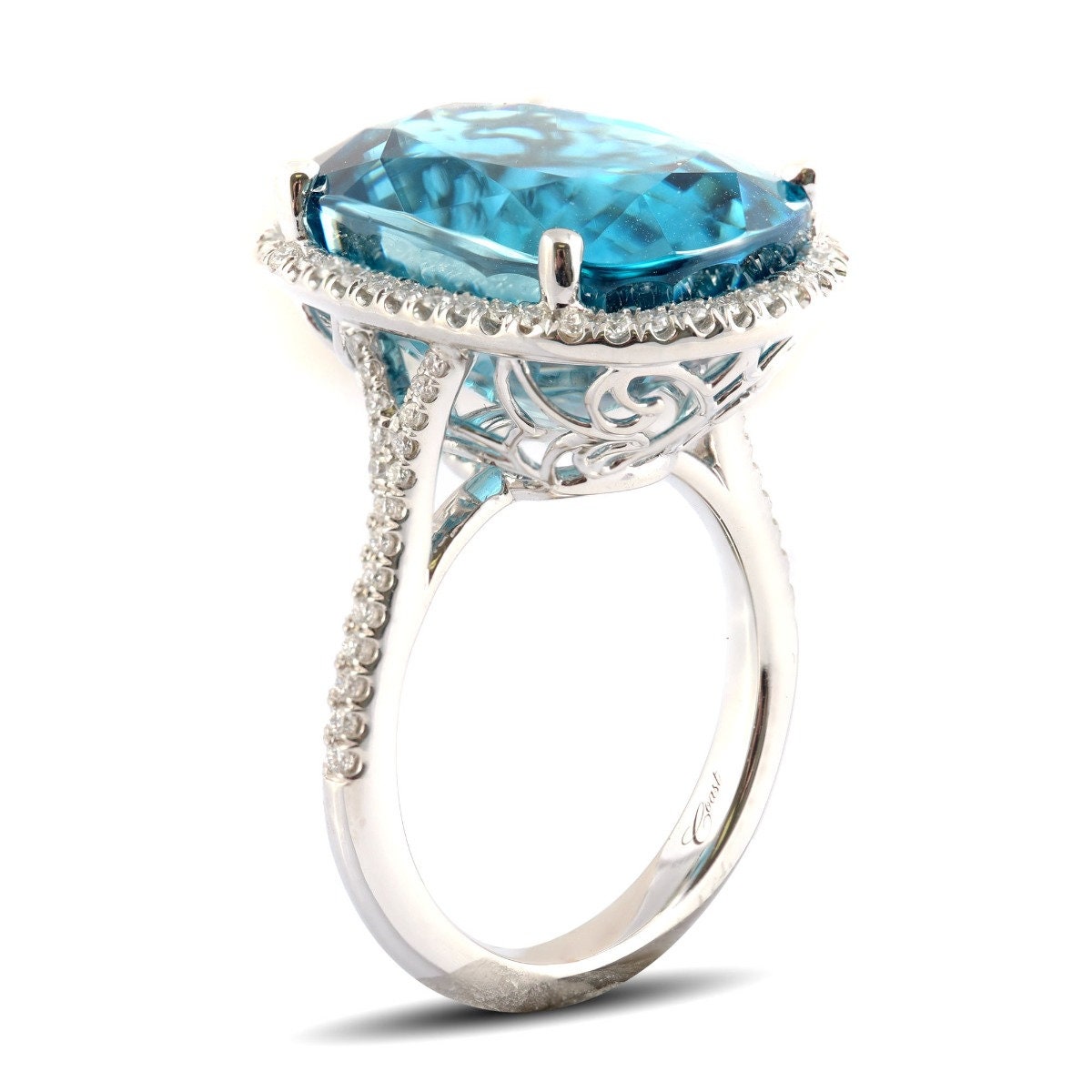 Natural Blue Zircon 26.88 Carats, Blue Zircon Ring, 14K White Gold Ring ...