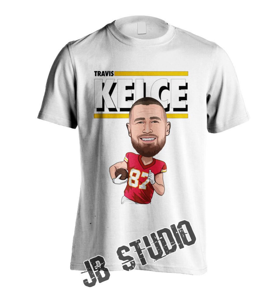Travis Kelce Graphic Toon Kansas City Chiefs Football White Tee Shirt ...