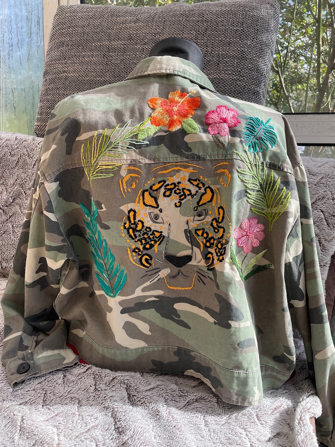 Upcycled Military Type Jacket With Handmade Leopard Head - Etsy