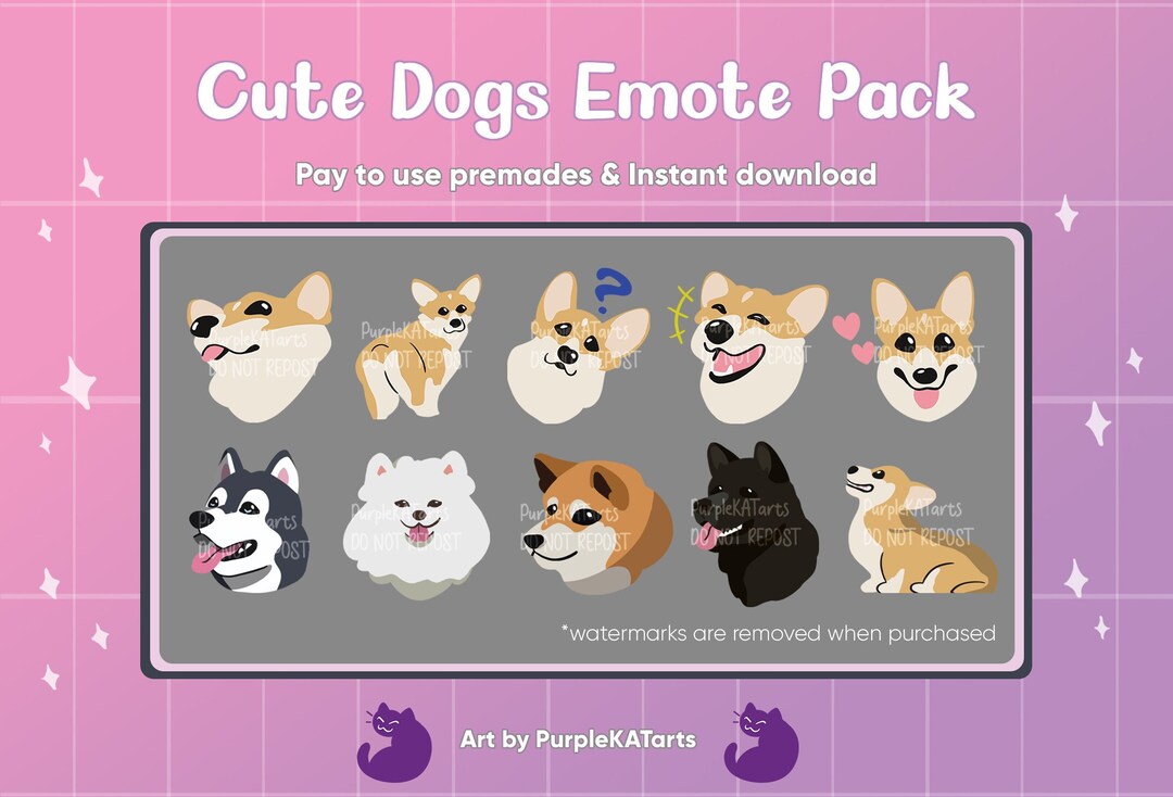 Emote Pack Cute Dogs Premade for Twitch and Discord Download Digital ...