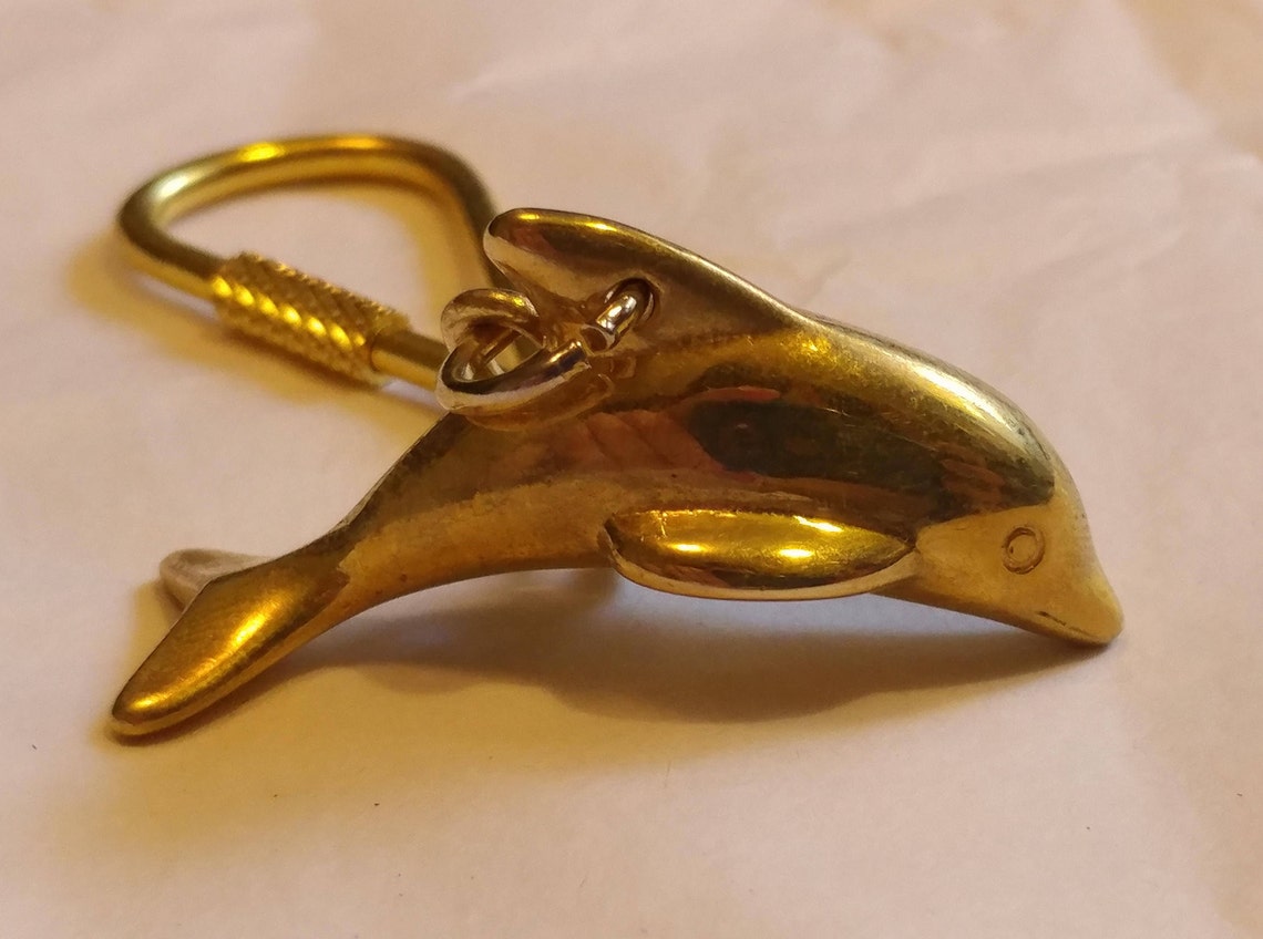 Vintage 1980's Brass Dolphin Nautical Keychain - Etsy