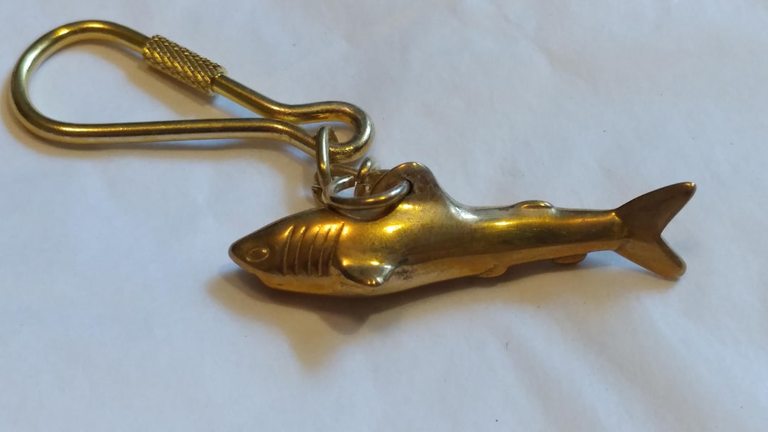 Vintage 1980's Brass Shark Keychain - Etsy