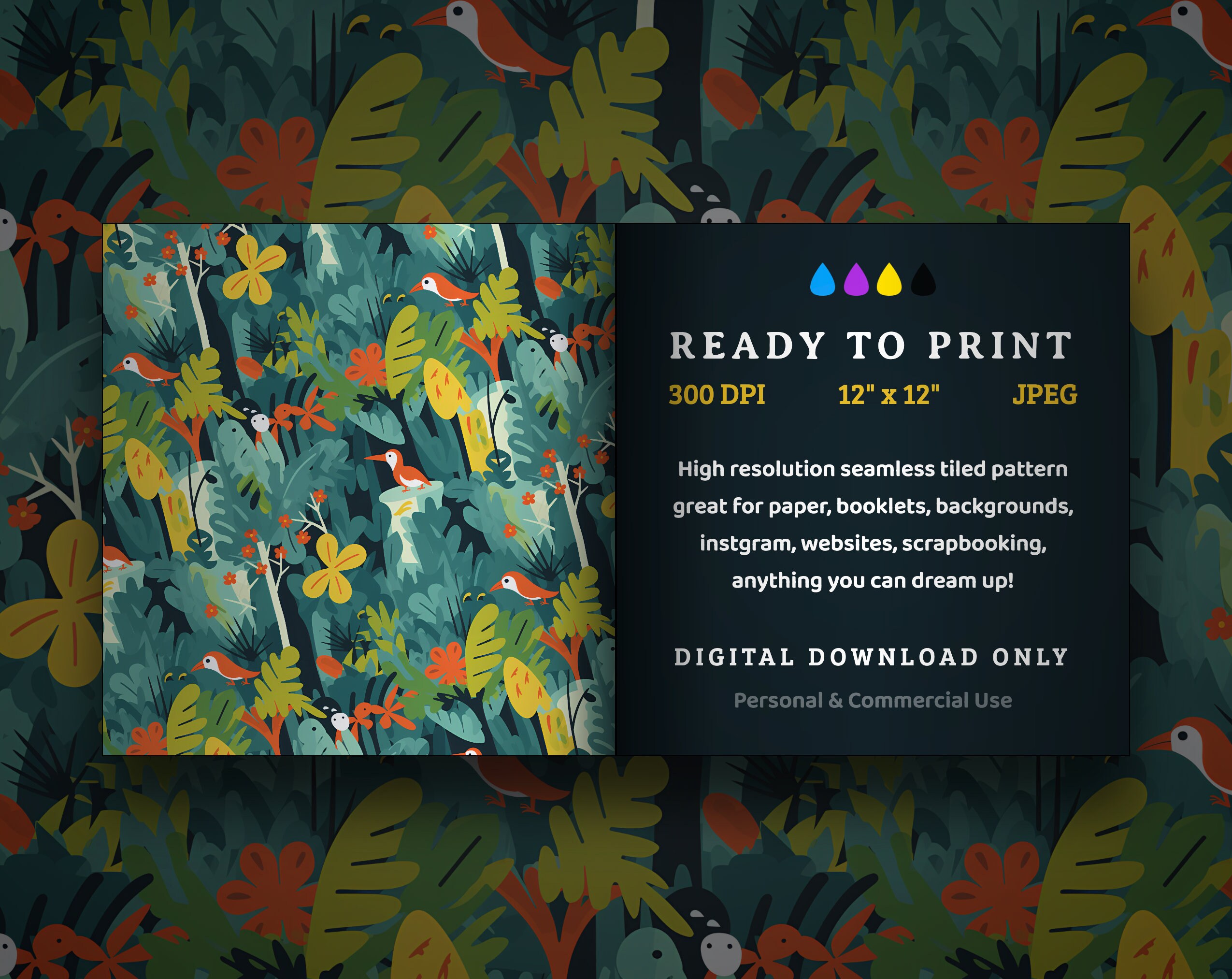 The Rainforest Seamless Digital Pattern, Premium Illustration, Digital ...