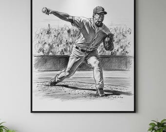 pitcher throwing a baseball drawing