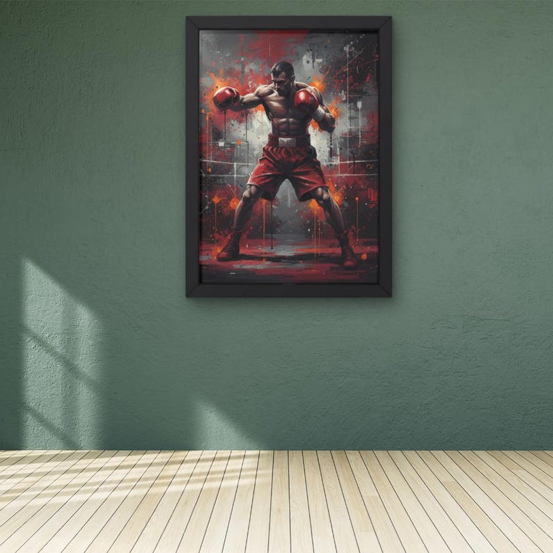 Boxing Wall Art Printable – Modern Abstract Boxer Poster, Red and Black ...
