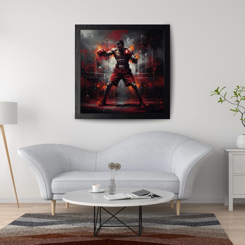 Boxing Wall Art Printable Modern Abstract Boxer Poster Red and Black ...