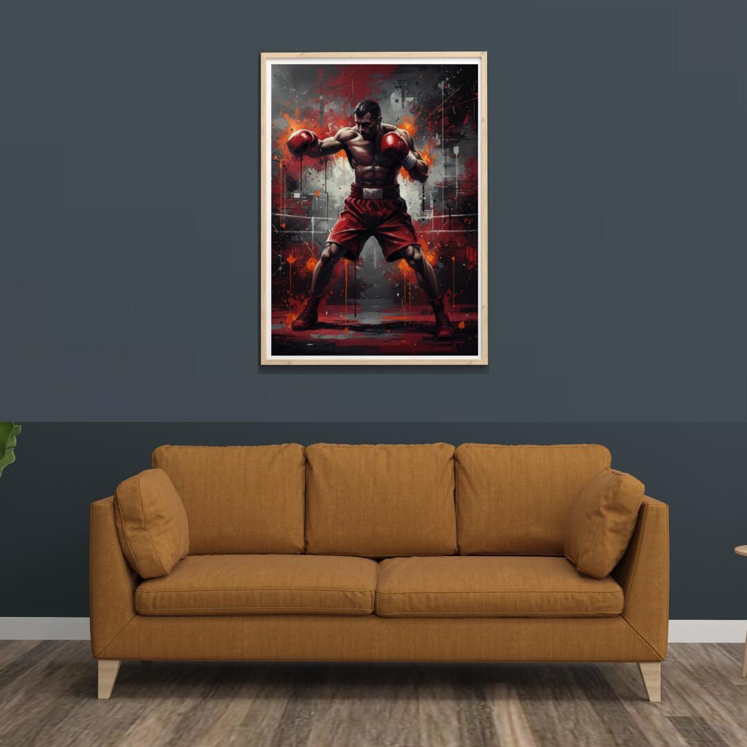 Boxing Wall Art Printable – Modern Abstract Boxer Poster, Red and Black ...