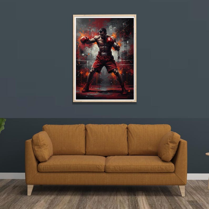 Boxing Wall Art Printable – Modern Abstract Boxer Poster, Red and Black ...