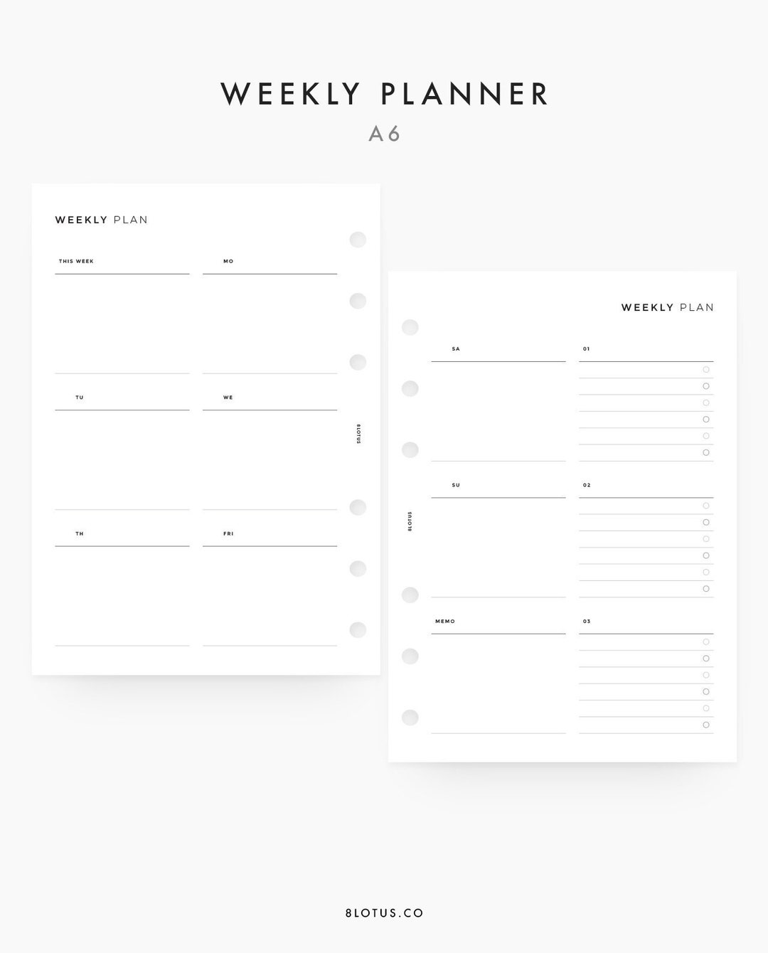 Weekly Planner - A6 - Planner Inserts, Weekly Schedule, A6 Refill ...
