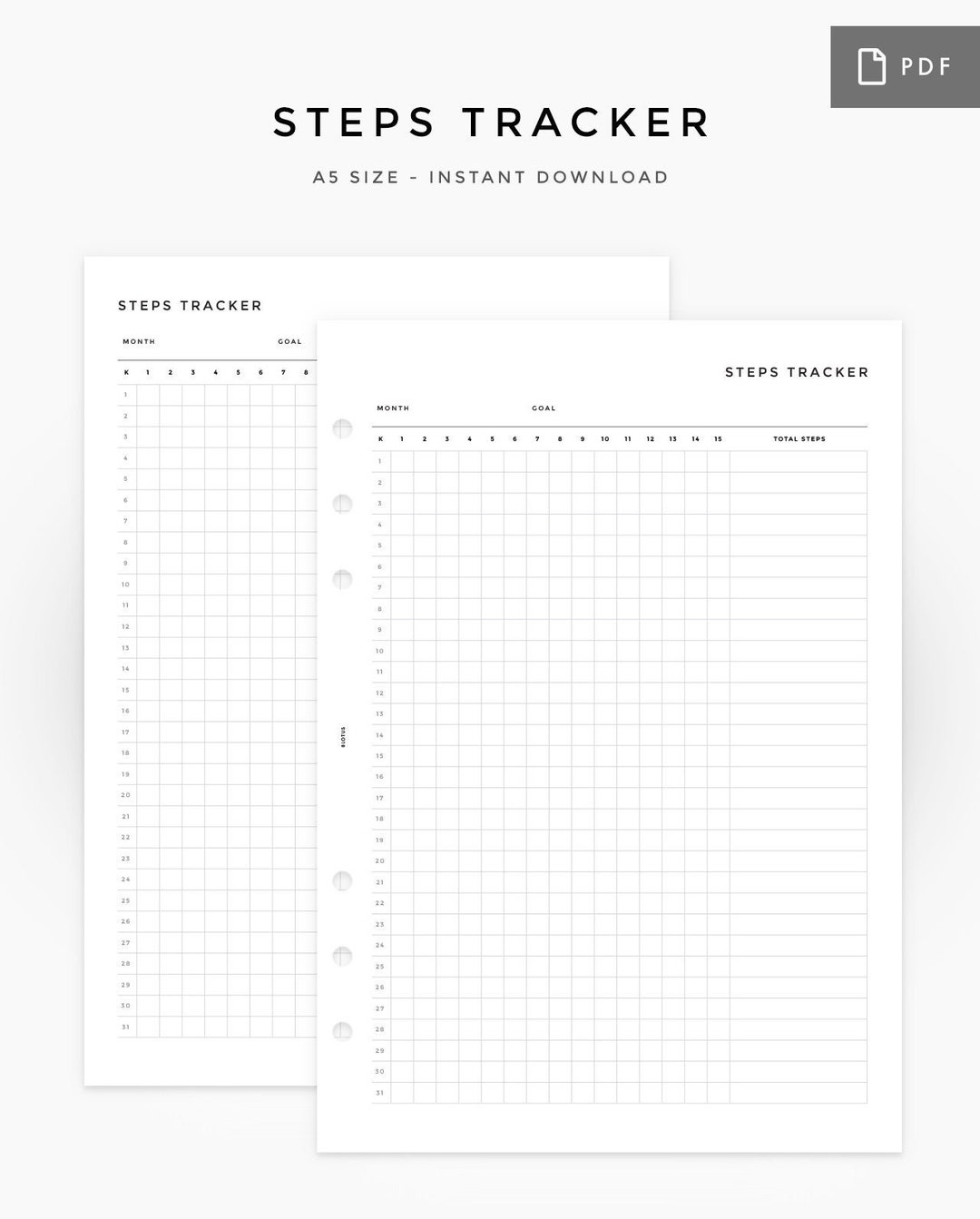 A5 - Steps Tracker - Minimalist Printable Planner Inserts, A5 Agenda ...