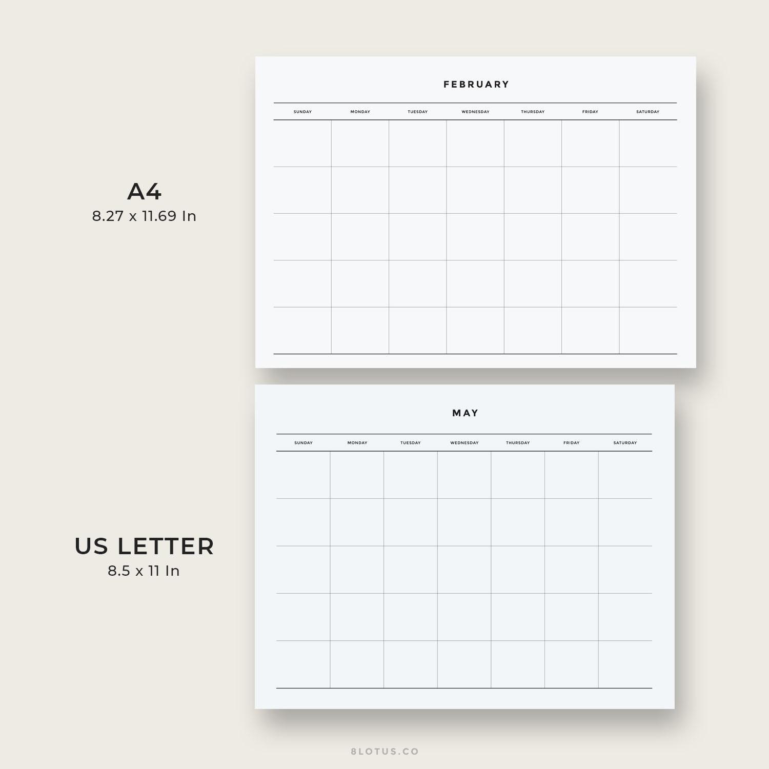Minimalist Calendar Printable L Desk Calendar, Wall Calendar, Large ...