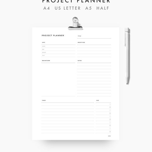 Project Planner A4 US Letter A5 HALF PRINTABLE - Etsy