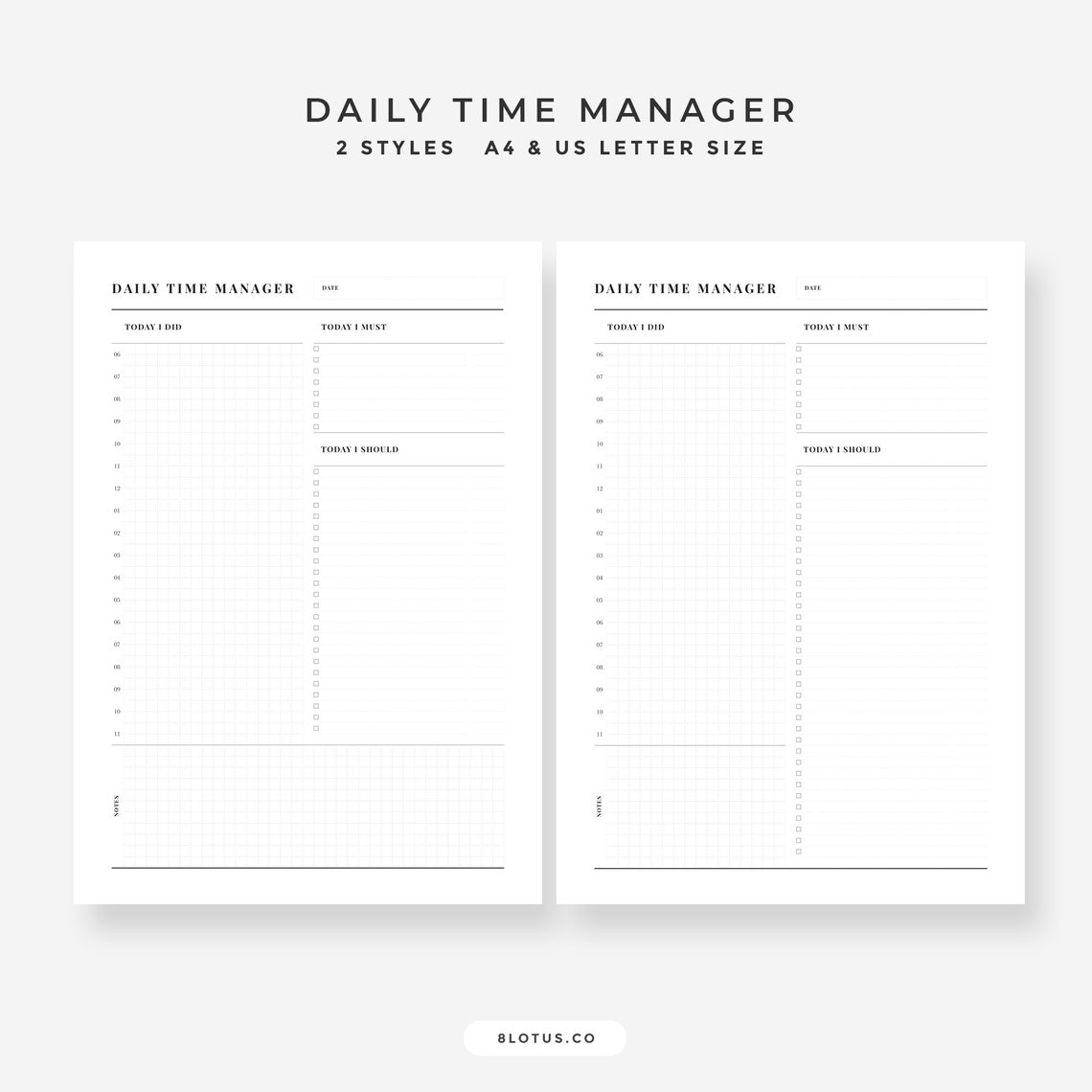 A4 US Letter Daily Time Manager | Etsy