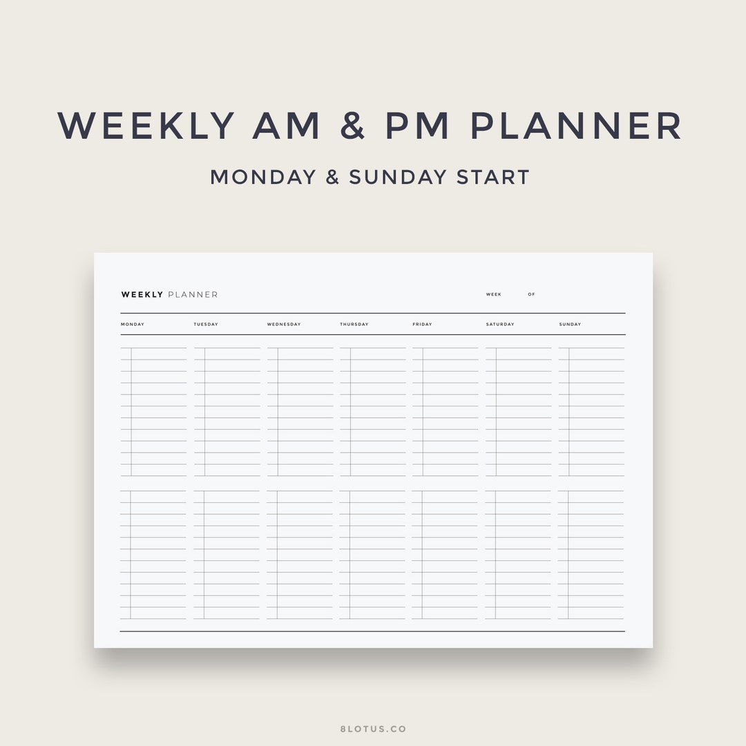 Minimalist Weekly AM PM List L Weekly Routine, Meal Planner, Goals ...