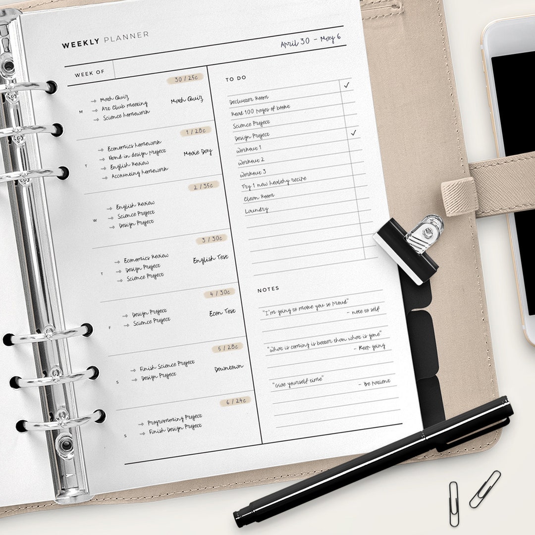 Minimalist Weekly Planner - A5, HALF Size L Weekly Insert, Weekly ... Minimalist Weekly Planner - A5, HALF Size L Weekly Insert, Weekly ...