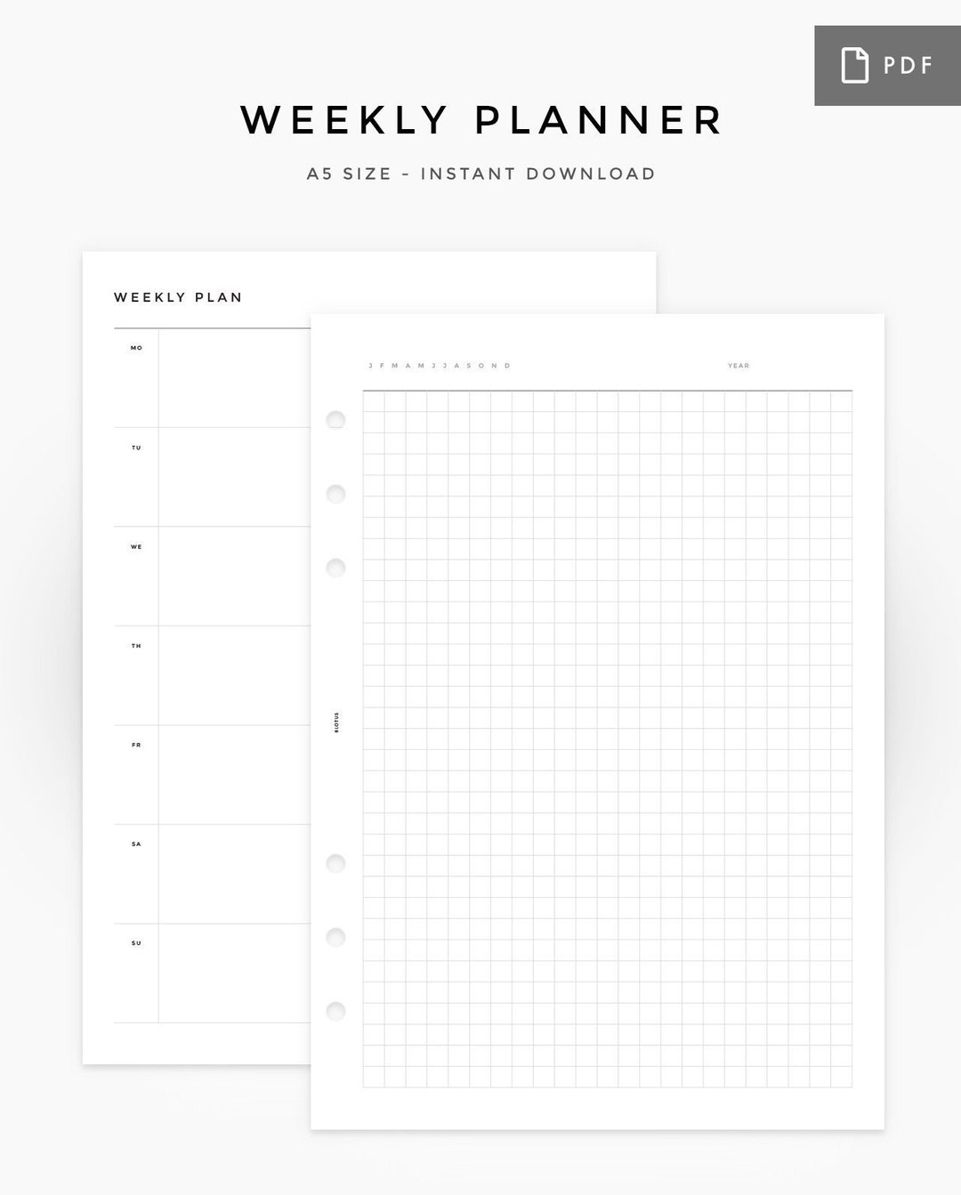 A5 Minimal Weekly Horizontal Planner Printable Planner Inserts, A5 ...