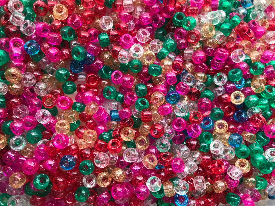100 X Mixed Colour Pony Beads Jewelry Making Craft Plastic Glitter Mix ...