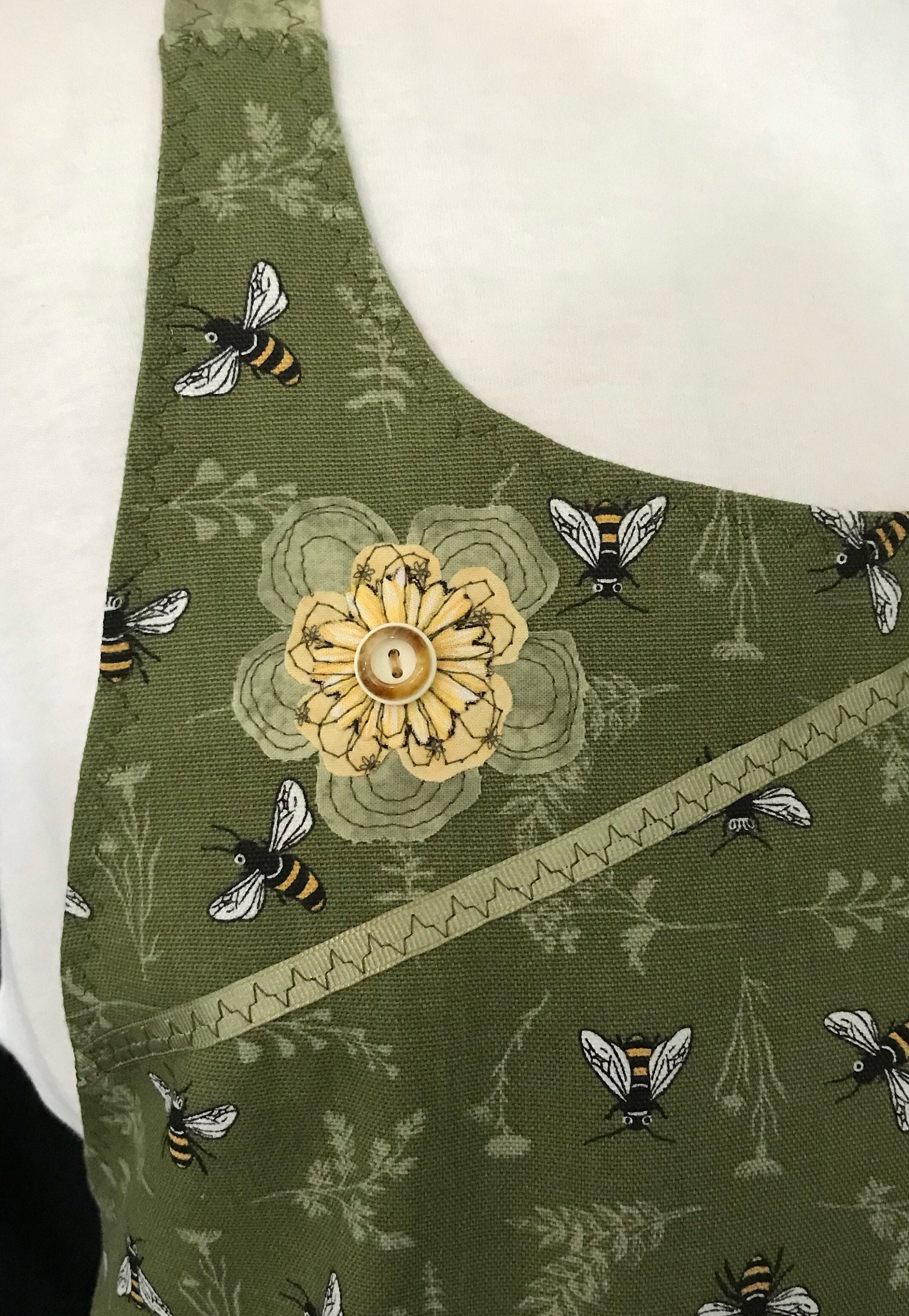 Green Bees Apron Bright Fall Floral Apron Modified Chef - Etsy