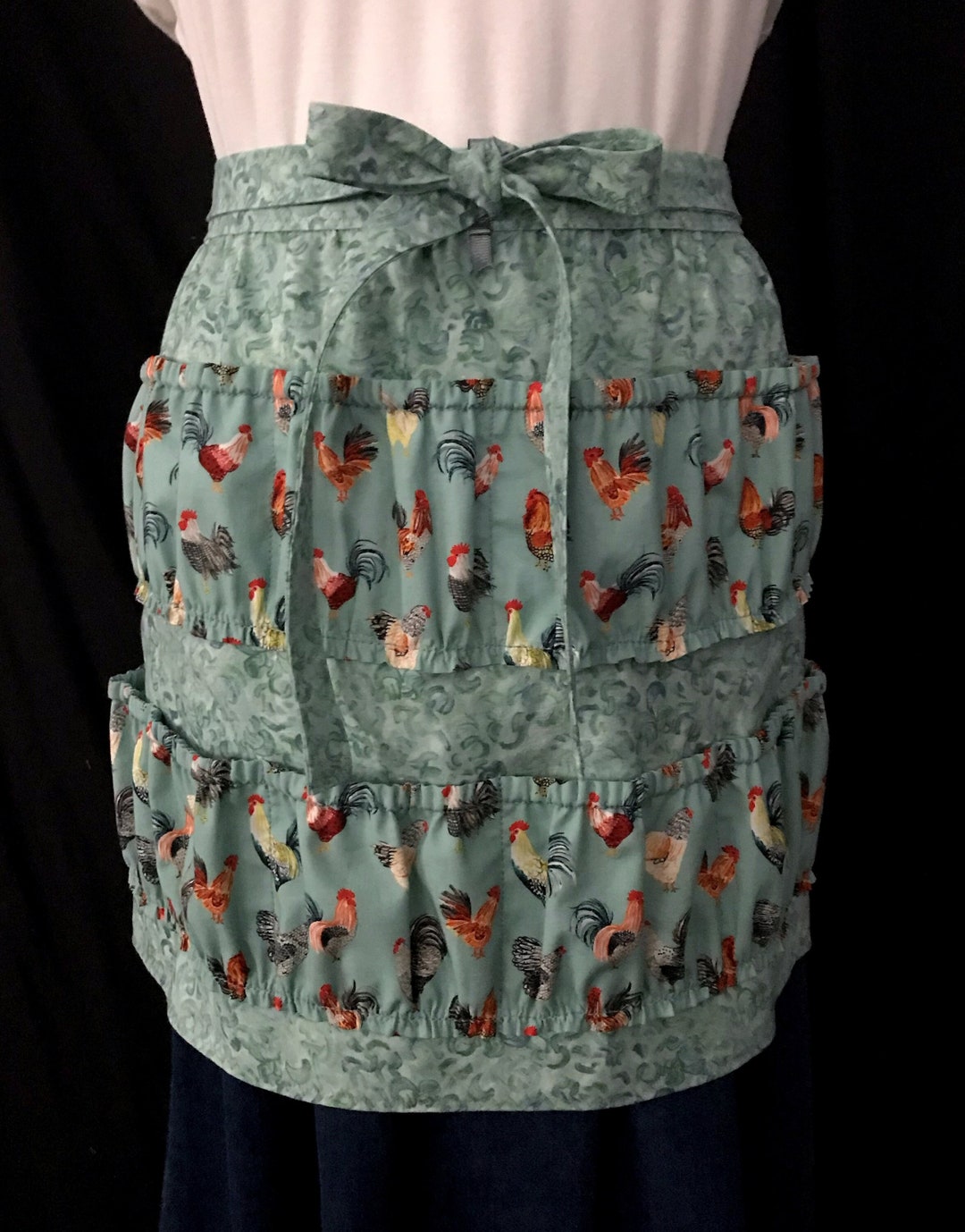 Colorful Chickens Egg Apron, Seafoam Egg Gathering Apron, Egg Pockets ...