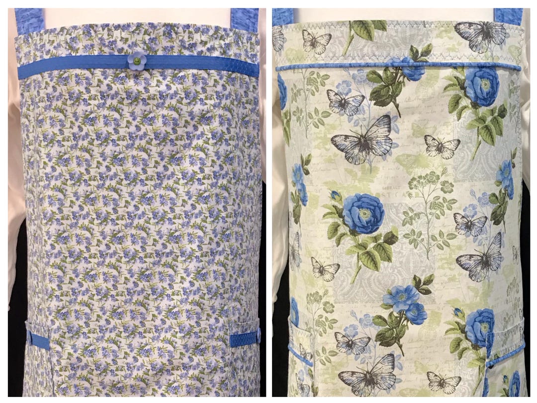 Blue Roses Apron, Blue Floral Apron, Cooking, Crossback, No Tie ...