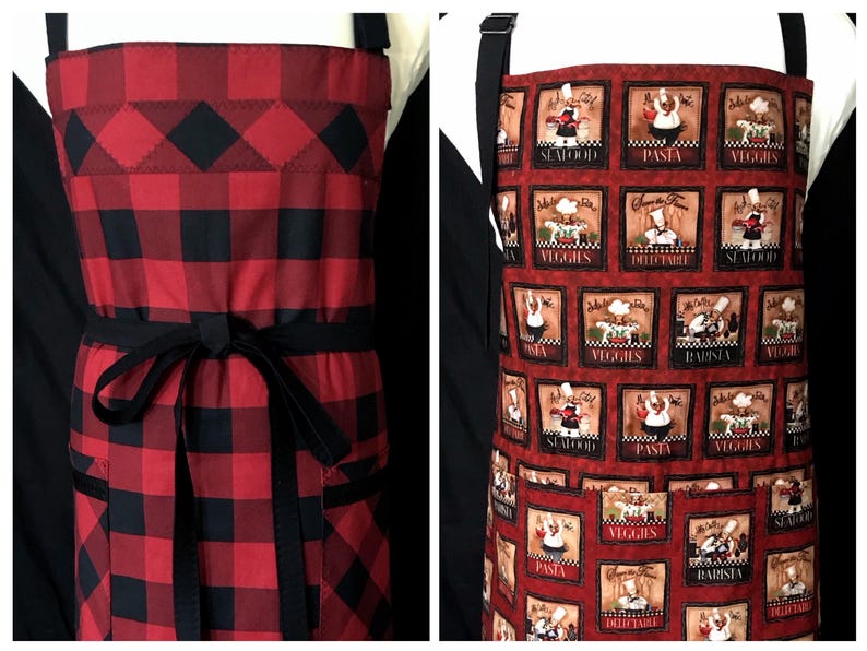 Red and Black Buffalo Plaid Man’s Apron, Fun Chefs Medallions, Chef’s ...