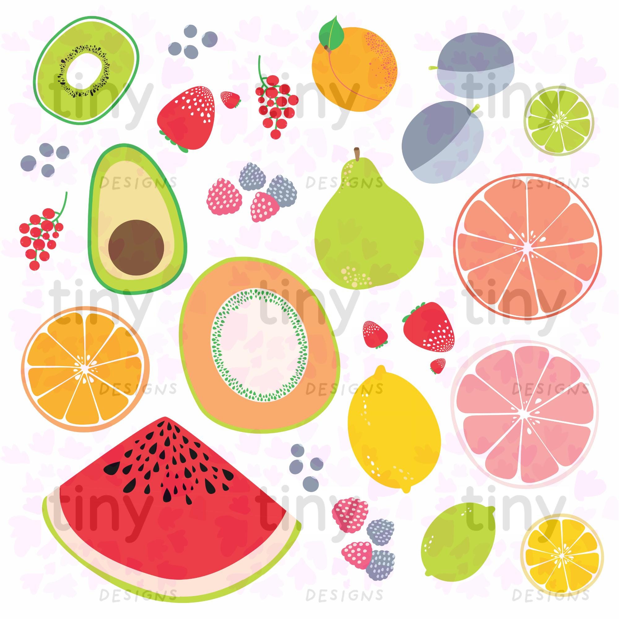 Summer Fruits Clipart Set – 19 PNG + SVG | Watermelon SVG, Summertime ...
