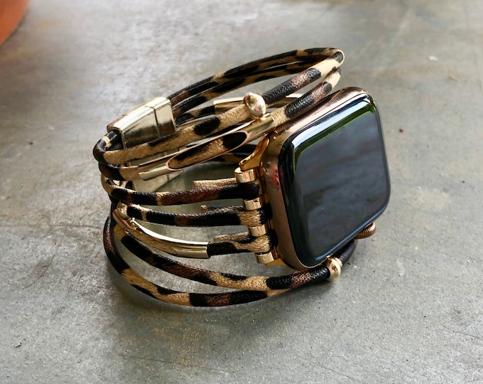 Leopard Apple Watch Cuff Bracelet Band With Gold Magnetic | Etsy