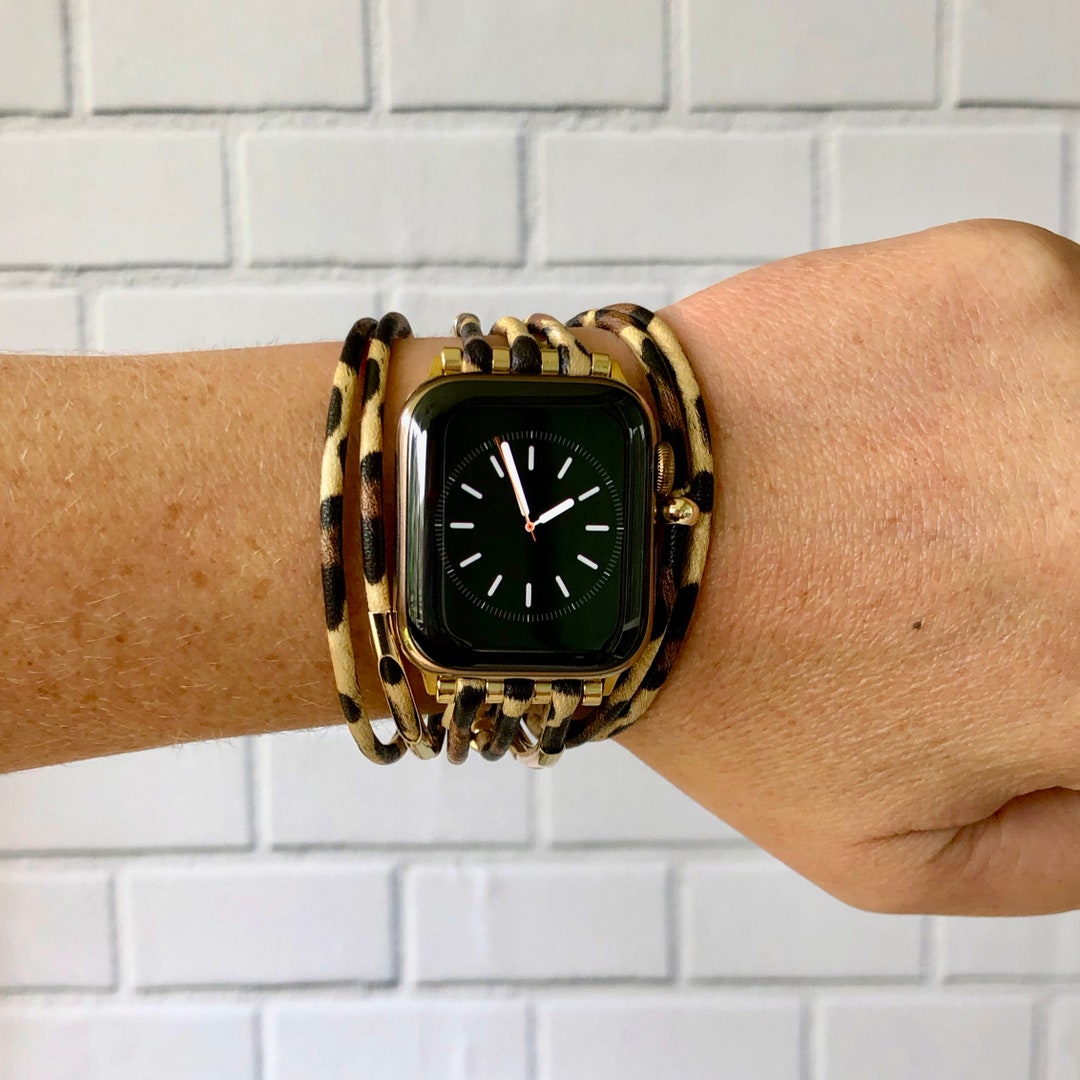 Leopard Apple Watch Cuff Bracelet Band With Gold Magnetic Clasp by ...