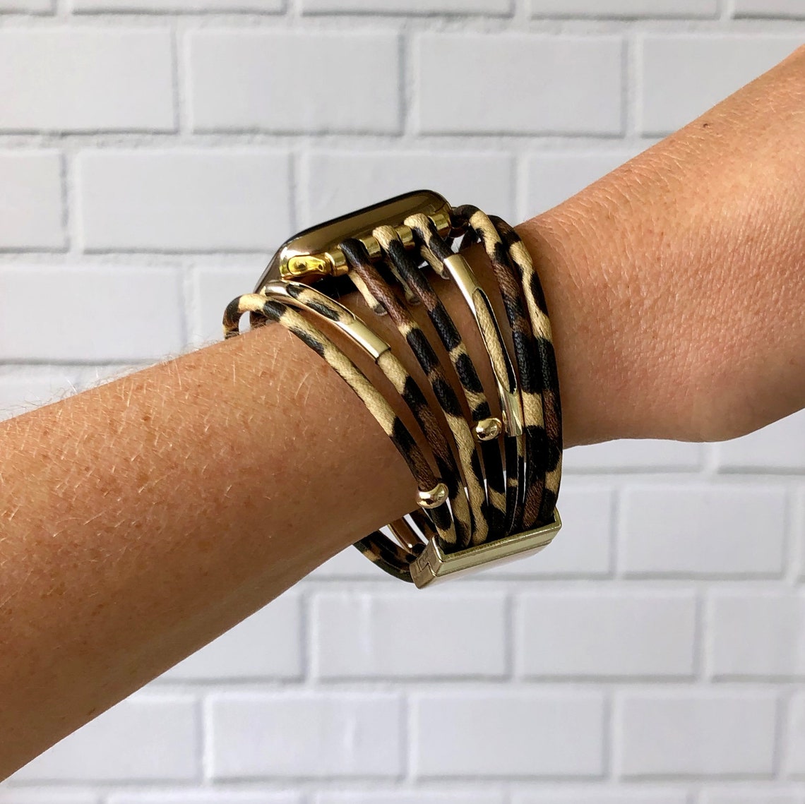 Leopard Apple Watch Cuff Bracelet Band With Gold Magnetic - Etsy