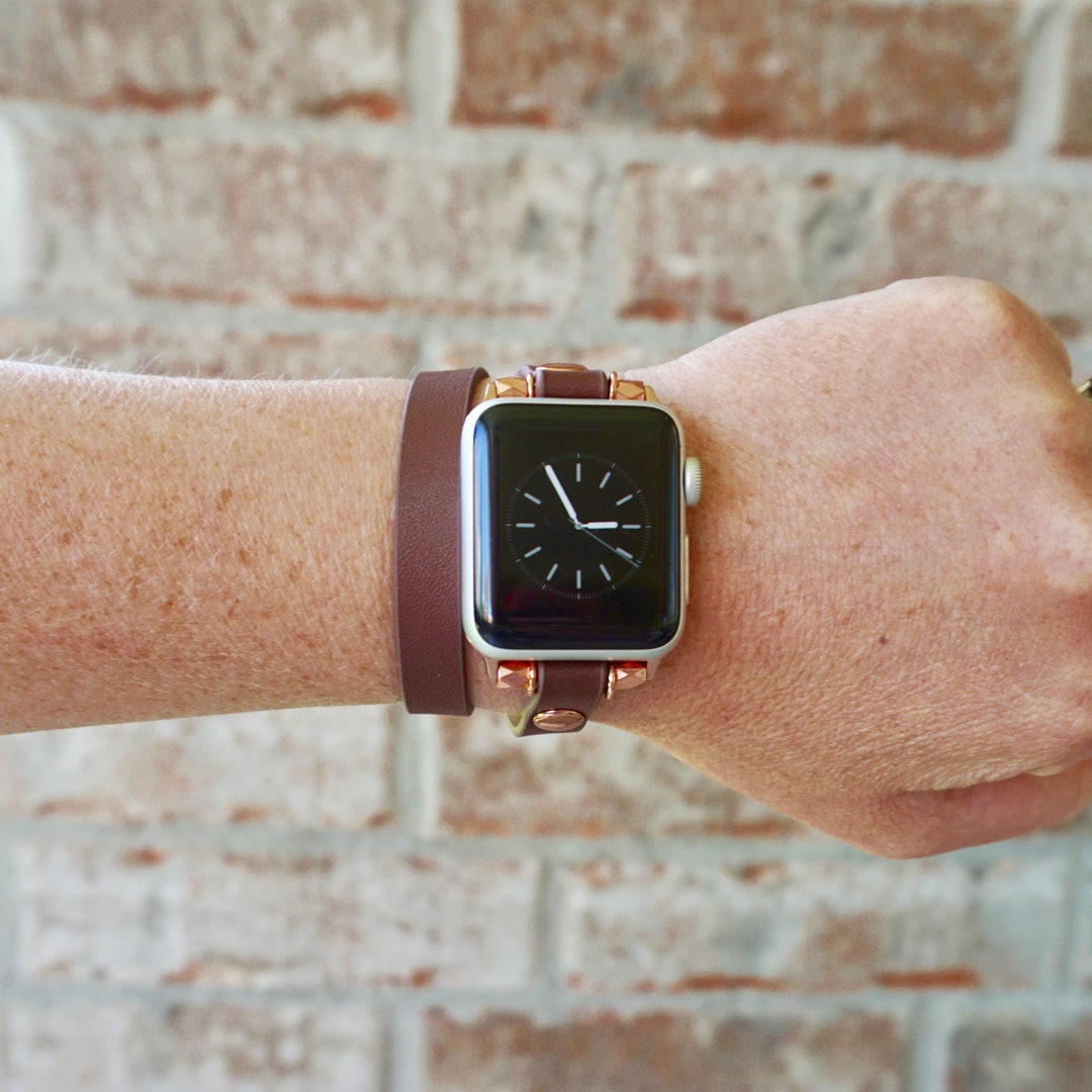 Rose Gold and Brown Double Wrap Leather Apple Watch Band Strap, With ...