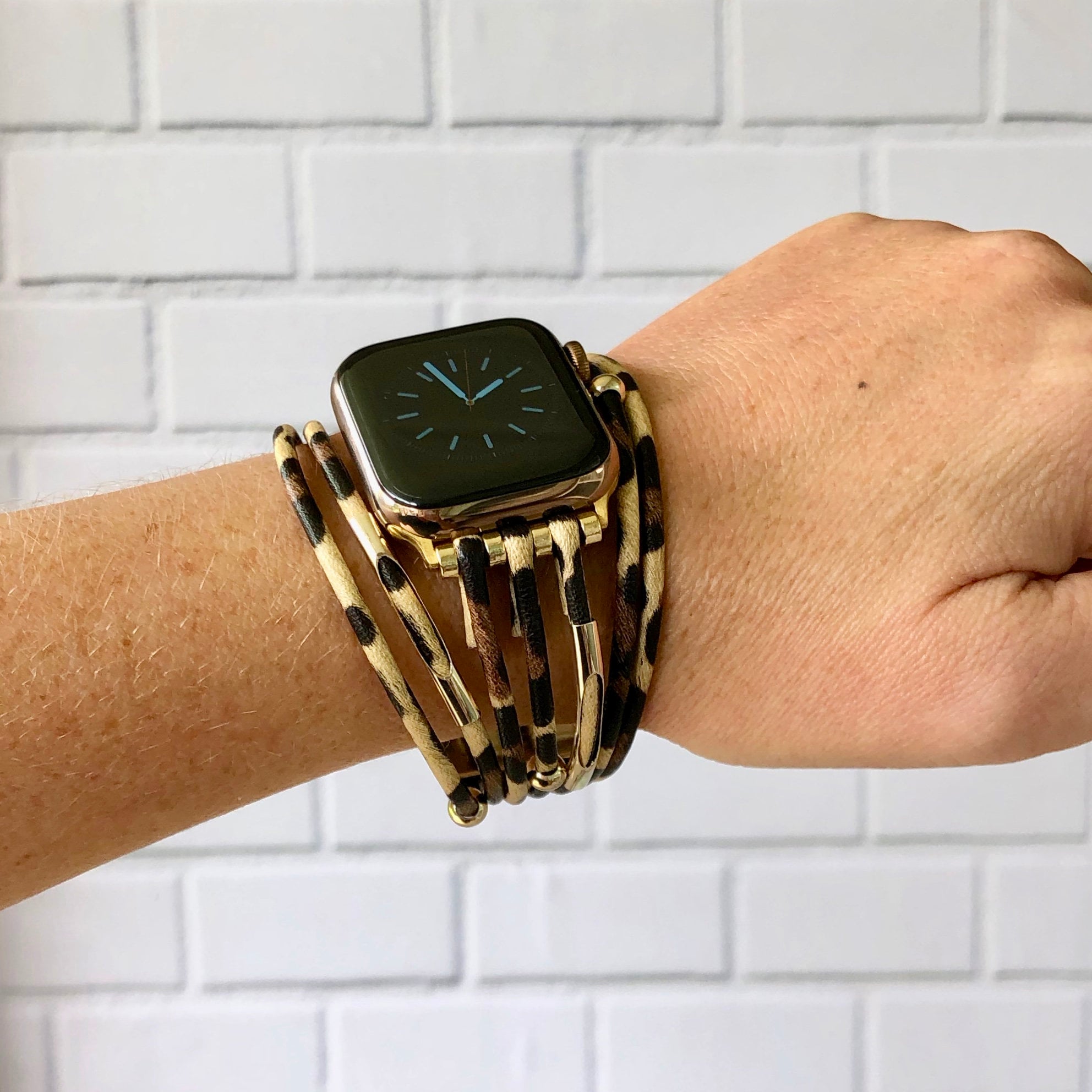 Leopard Apple Watch Cuff Bracelet Band With Gold Magnetic Clasp by ...