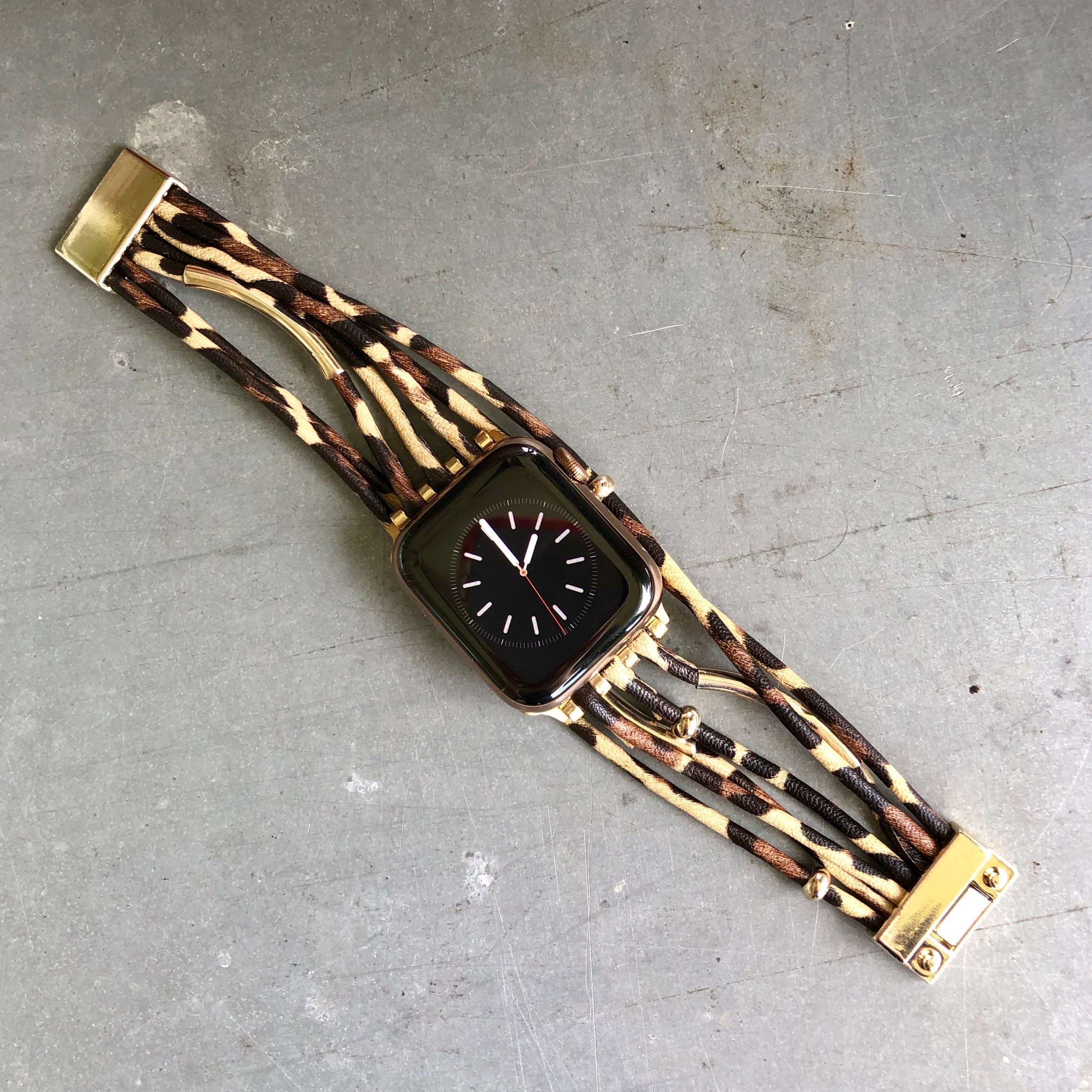 Leopard Apple Watch Cuff Bracelet Band With Gold Magnetic Clasp by ...