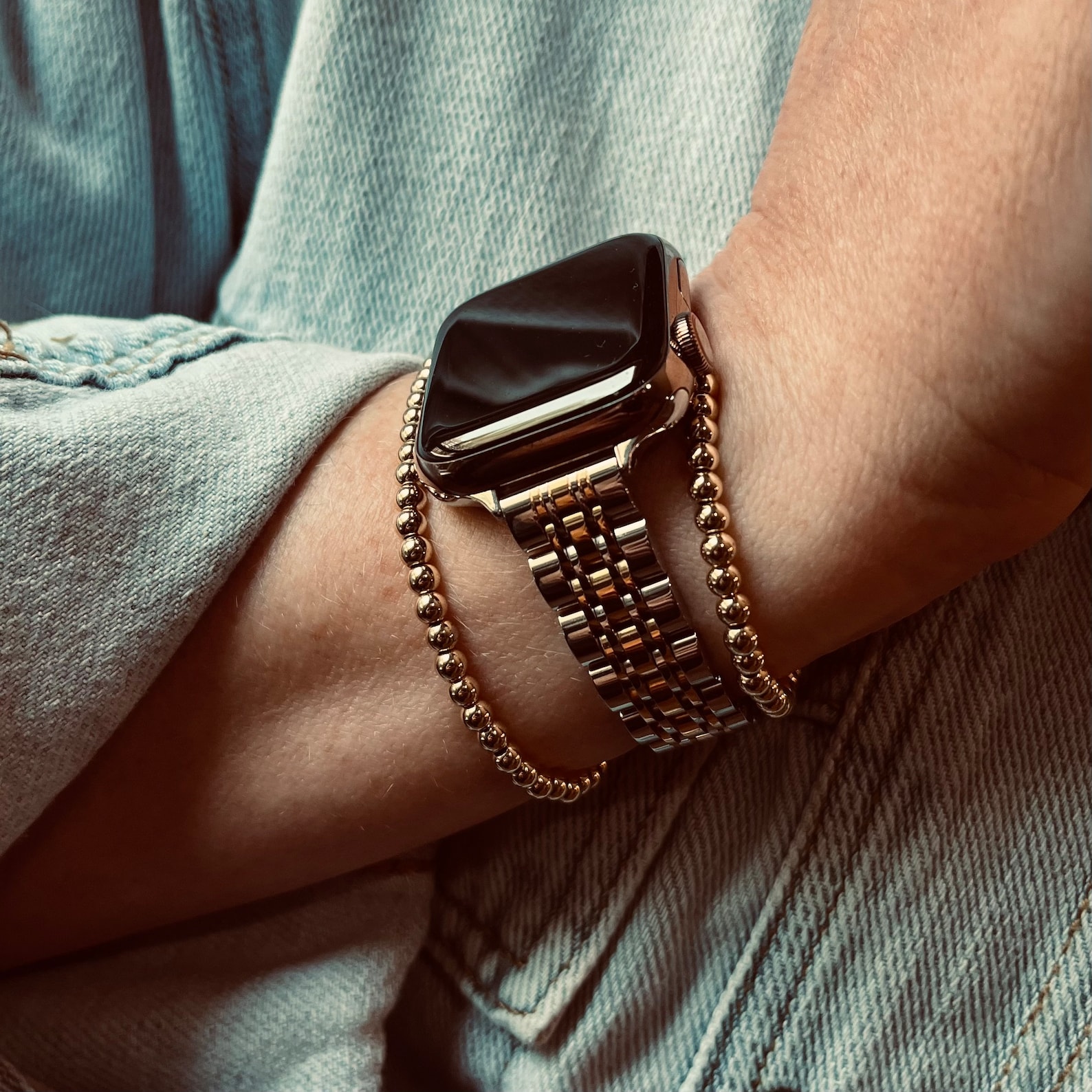 Mixed Metal Stainless Steel Apple Watch Band and Bracelet Stack by ...