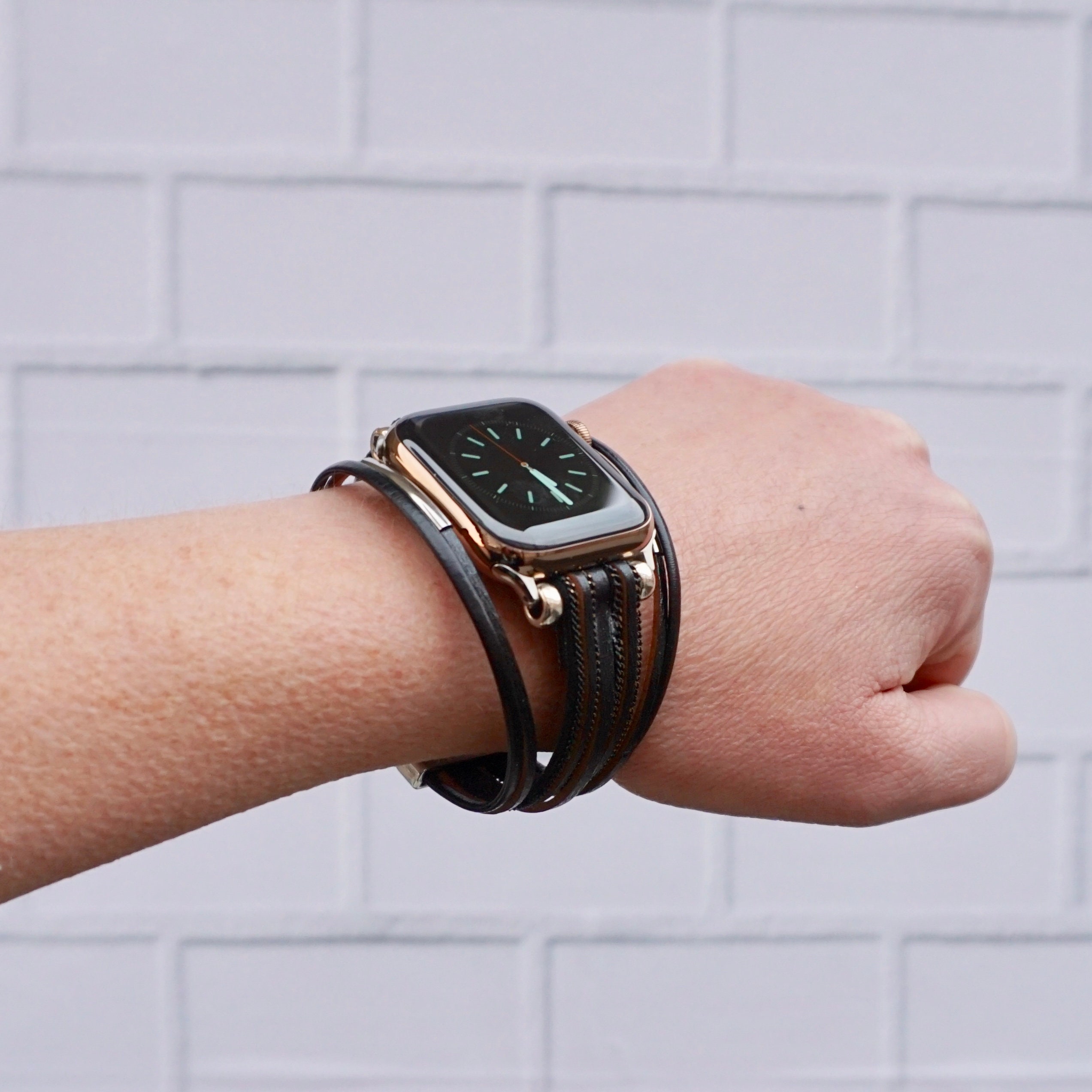 Petite Black Apple Watch Cuff Bracelet Band Thin Leather With - Etsy