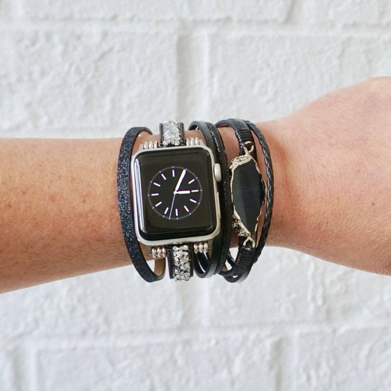 Unique Multi Layer Black Apple Watch Cuff Bracelet Band Black | Etsy