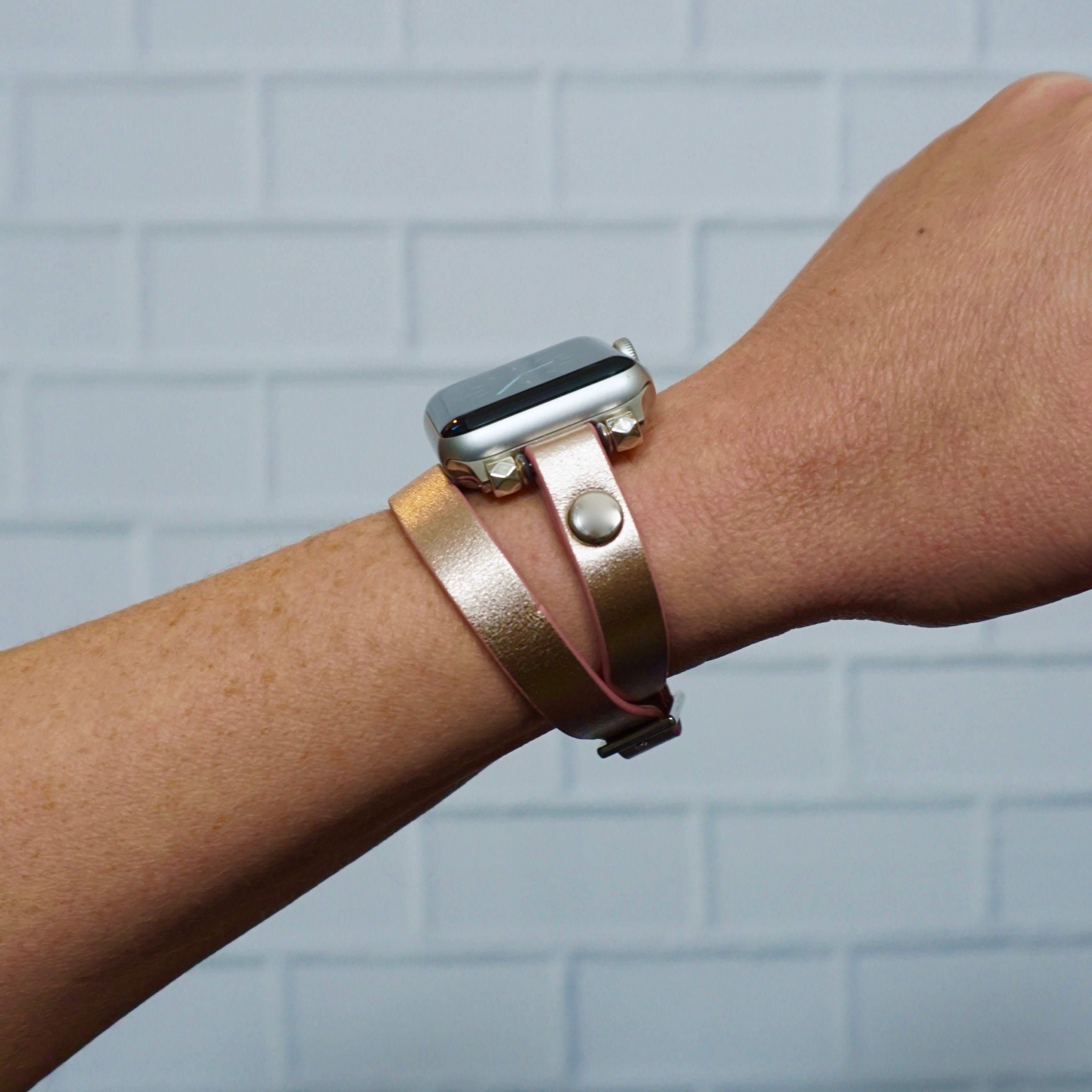 Rose Gold Double Wrap Shimmer Leather Apple Watch Band Strap | Etsy