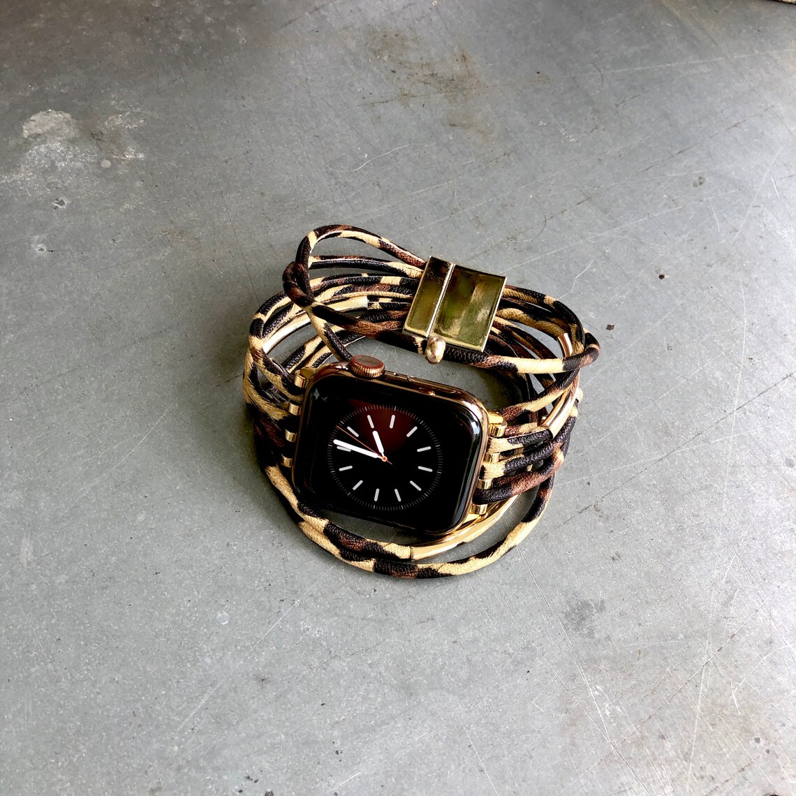 Leopard Apple Watch Cuff Bracelet Band With Gold Magnetic Clasp by ...