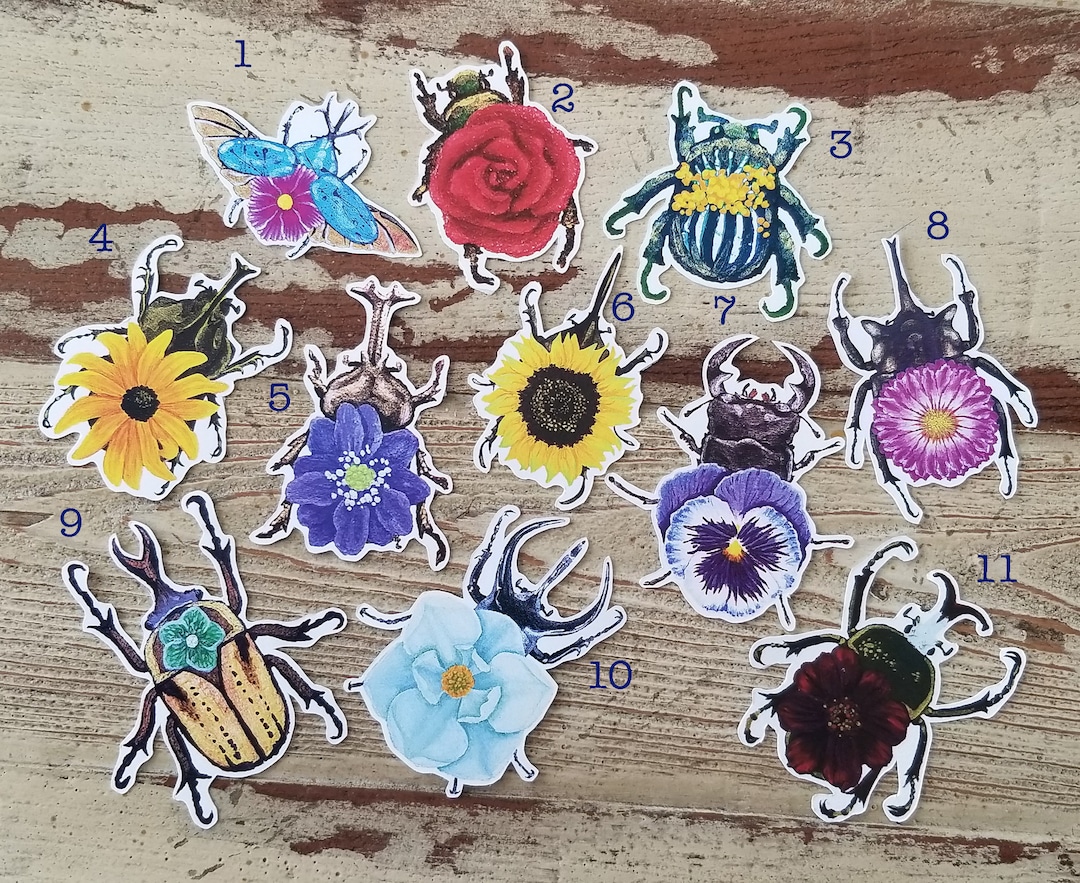 Sticker Pack - Hippie Flower Beetle Insects - 3in X 3in - Etsy