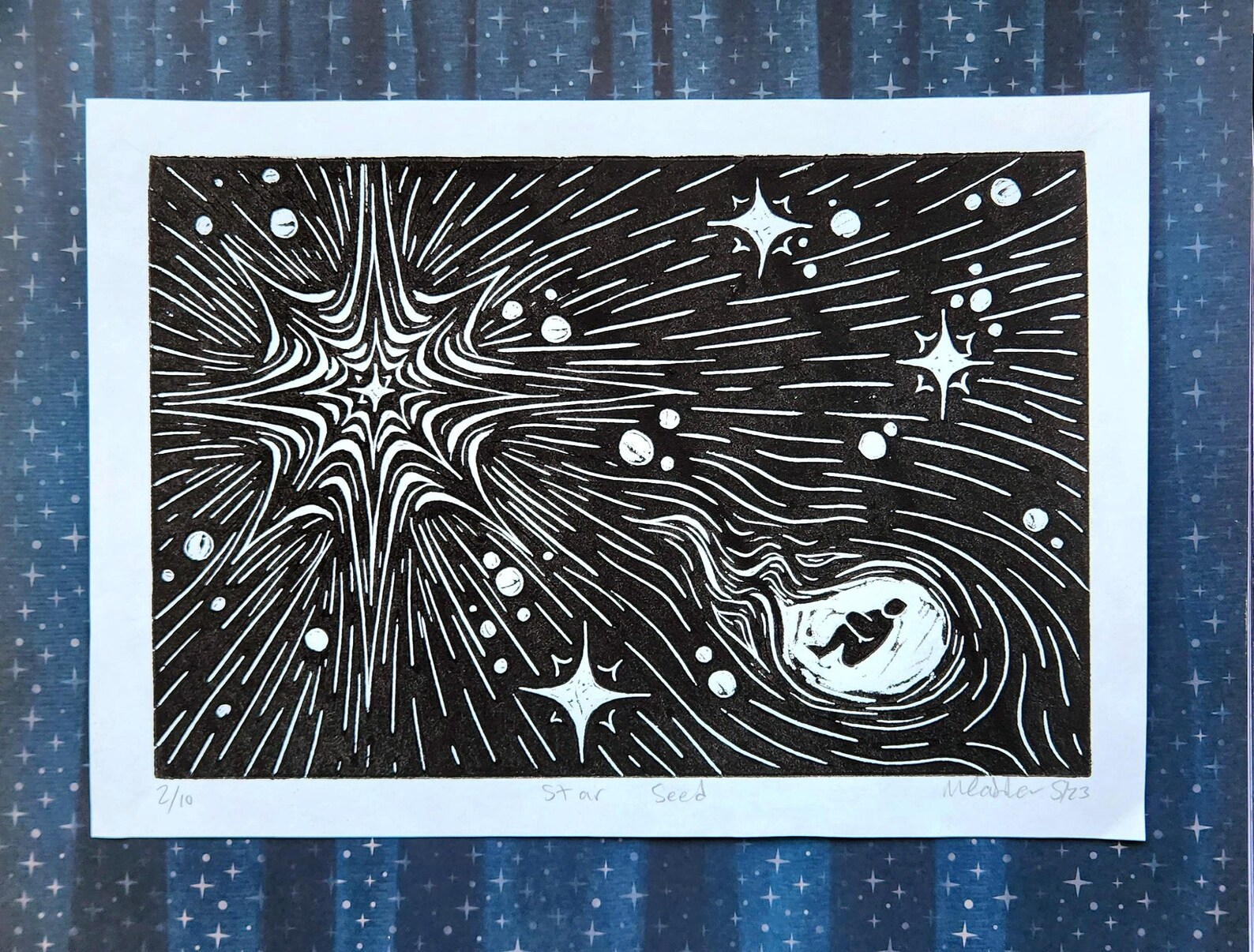 Traditional Lino Cut Print "star Seed" | Linoleum Printmaking - Etsy