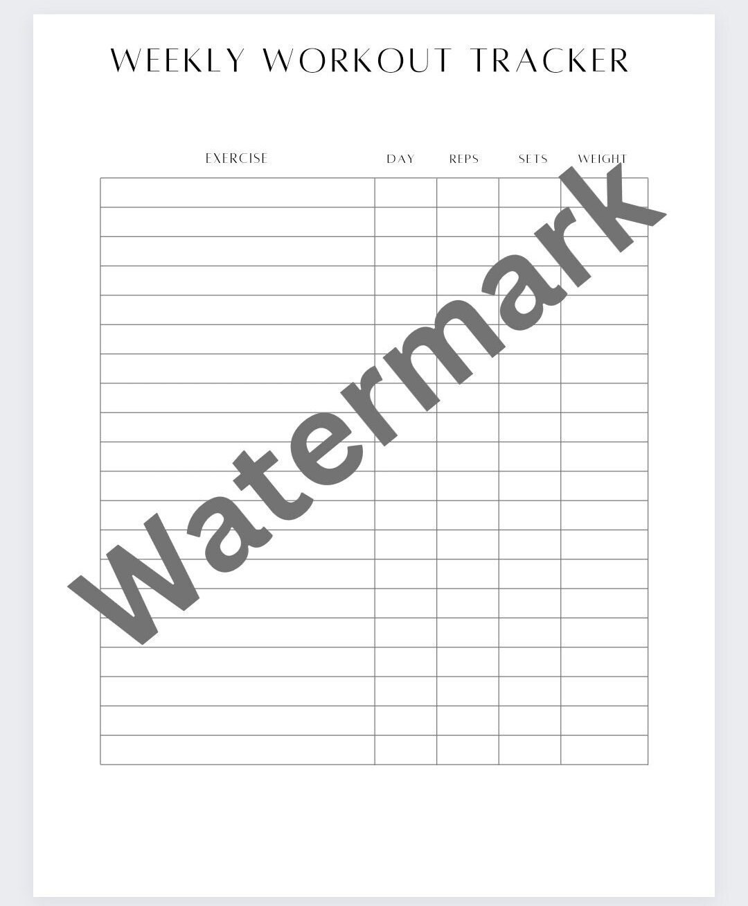 Weekly Workout Tracker- Instant Download - Etsy