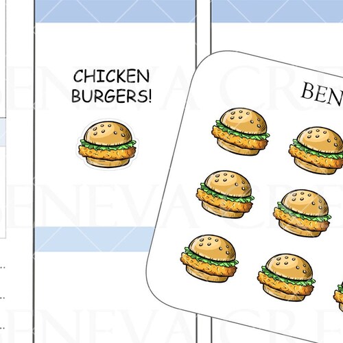 Chicken Burger Stickers Burger Stickers Fast Food Sticker - Etsy