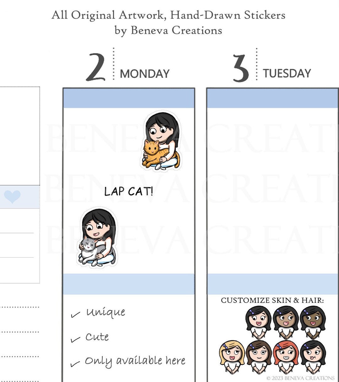 Lap Cat Stickers - Cuddle Cat - Kitty Snuggles Stickers - Cat Stickers ...