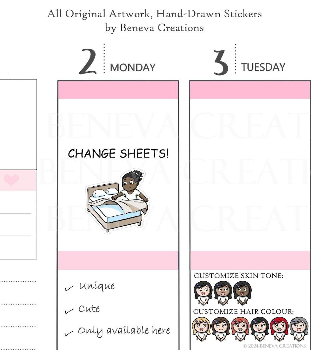 Change Sheets Stickers -make Bed Stickers- Wash Sheets Stickers -chores ...