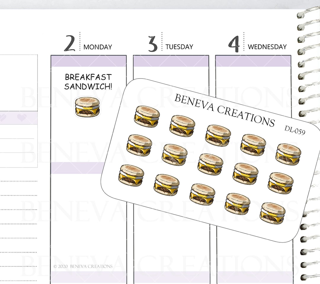 Breakfast Sandwich Stickers -food Stickers -breakfast Stickers -doodle ...