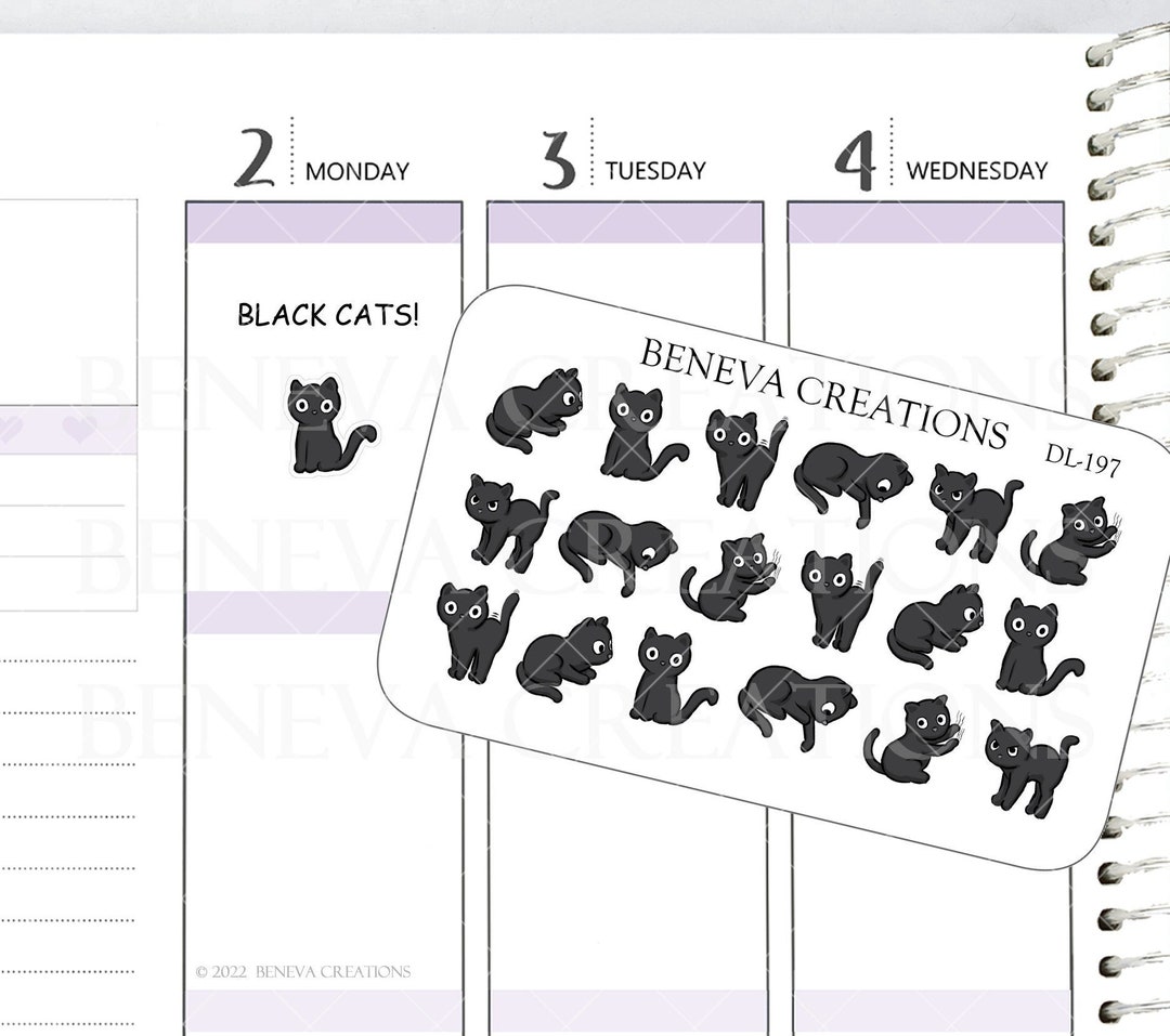 Cat Stickers -black Cat Stickers -kitten Stickers- Halloween Stickers ...