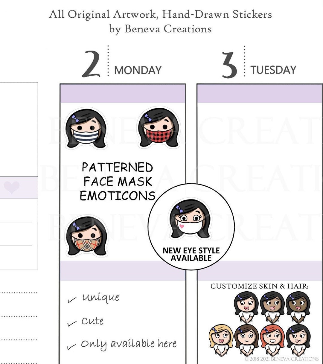 Patterned Face Mask Stickers - Emoticon Stickers - Face Mask Stickers ...