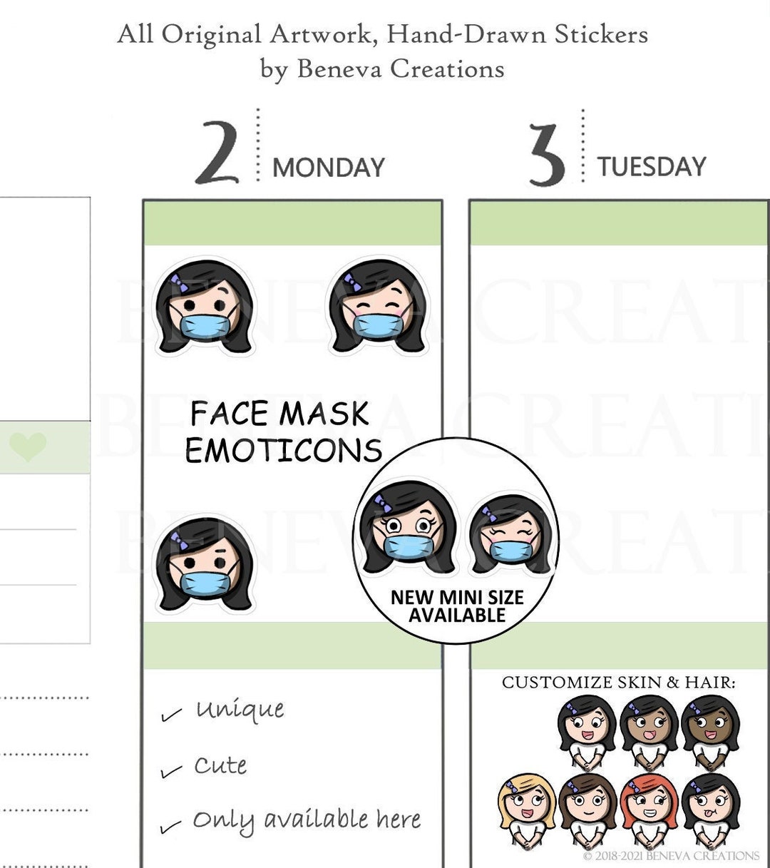 Face Mask Stickers Mask Stickers Emoticon Stickers Mood Trackers Emoji ...