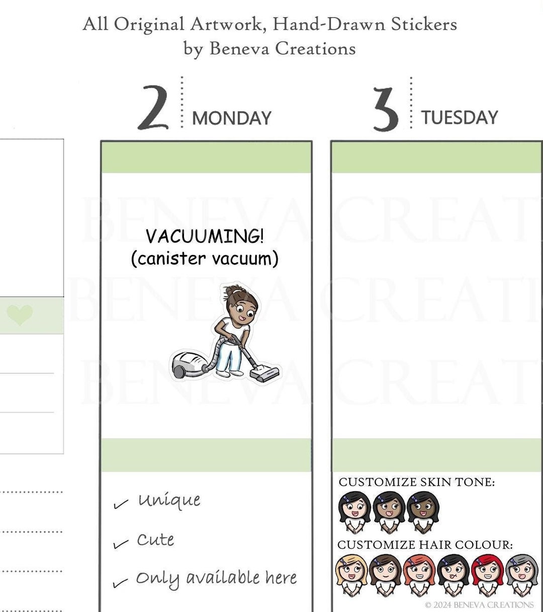 Canister Vacuums - Vacuum Stickers- Cleaning Stickers-girl Vacuuming ...